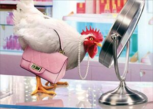 avanti press chicken, pink purse and makeup mirror standouts pop up funny/humorous feminine birthday card for her : woman : women