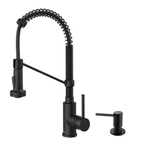 kraus bolden 18-inch single handle commercial style pull-down kitchen faucet with soap dispenser in matte black, kpf-1610mb-ksd-43mb