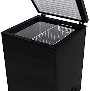 Joy Pebble 1.8 Cu.Ft Chest Freezer with Removable Basket and Bottom Defrost Water Drain Freestanding Top Open Door, Deep Freezer, Mini Freezer with Adjustable 7 Thermostat for Home/Apartment, Black