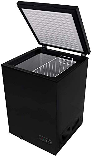 Joy Pebble 1.8 Cu.Ft Chest Freezer with Removable Basket and Bottom Defrost Water Drain Freestanding Top Open Door, Deep Freezer, Mini Freezer with Adjustable 7 Thermostat for Home/Apartment, Black