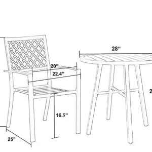 MFSTUDIO 3-Piece Patio Bistro Sets Outdoor Matel Furniture Set with 1 x Table and 2 x Chair for Garden Backyard,Black