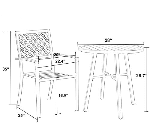 MFSTUDIO 3-Piece Patio Bistro Sets Outdoor Matel Furniture Set with 1 x Table and 2 x Chair for Garden Backyard,Black