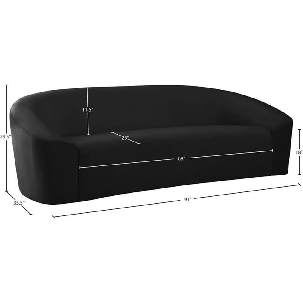 Meridian Furniture 610Black-S Riley Collection Modern | Contemporary Velvet Upholstered Sofa with Rounded Contemporary Design, Black, 91" W x 35.5" D x 29.5" H