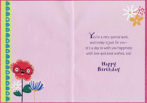 Designer Greetings Three Flowers with Cute Smiling Faces Juvenile : Kids Birthday Card for Aunt from Niece