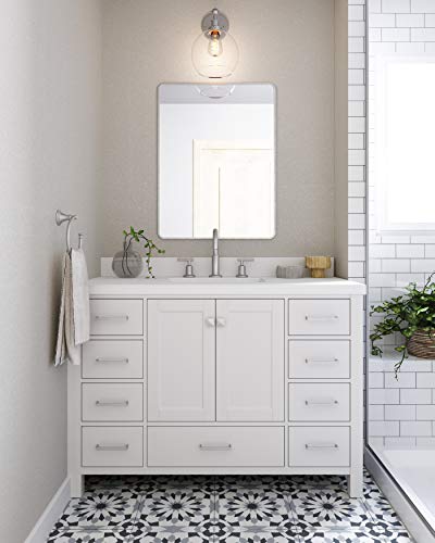 ARIEL Bathroom Vanity 49" Inch in White with Pure White Quartz Countertop, Oval Sink, 2 Soft Closing Doors and 9 Full Extension Dovetail Drawers, No Mirror