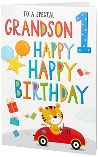 Juvenile Birthday Card Age 1 Grandson - 9 x 6 inches - Regal Publishing,White