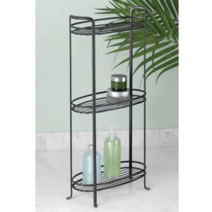 mDesign 3 Tier Vertical Standing Bathroom Shelving Unit, Decorative Metal Storage Organizer Tower Rack with 3 Basket Bins to Hold and Organize Bath Towels, Hand Soap, Toiletries - Black