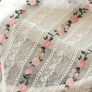 130cm width colorful floral embroidery strip pattern haute couture lace fabric by the yard (white)