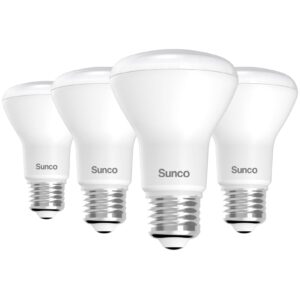 sunco 4 pack br20 led bulbs indoor flood light r20 dimmable cri93 2700k soft white 50w equivalent to 7w, e26 medium base, recessed can lights for home living area ceiling lights - ul