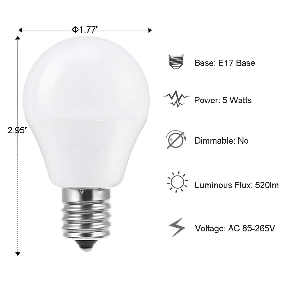 SumVibe E17 LED Bulb,5W 50W Equivalent, Daylight White 6000K, G14 LED Bulbs E17 Intermediate Base for for Ceiling Fan,Non-Dimmable, 4-Pack