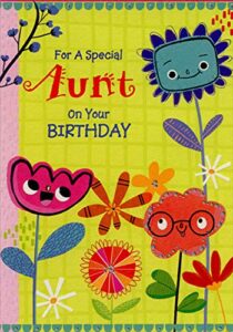 designer greetings three flowers with cute smiling faces juvenile : kids birthday card for aunt from niece