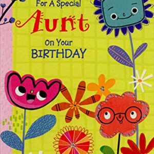 Designer Greetings Three Flowers with Cute Smiling Faces Juvenile : Kids Birthday Card for Aunt from Niece