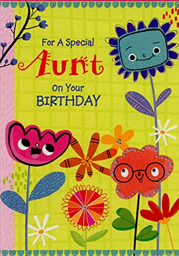 Designer Greetings Three Flowers with Cute Smiling Faces Juvenile : Kids Birthday Card for Aunt from Niece