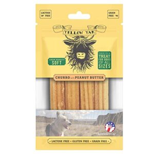 yellow yak churro chew | usa made | lactose - soy - grain - gluten free | for all dogs | 4 churro chews | real cheese & peanut butter flavor