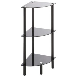 mDesign Modern Glass Corner 3-Tier Storage Organizer Tower Cabinet with Open Shelves - Household Furniture for Bathroom, Office, Bedroom, Living Room - Holds Books, Plants, Candles - Black/Black