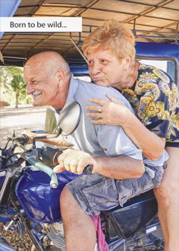 Designer Greetings Old Couple on Blue Motorcycle Funny/Humorous Birthday Card