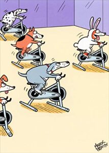 oatmeal studios dogs riding exercise bikes funny/humorous birthday card