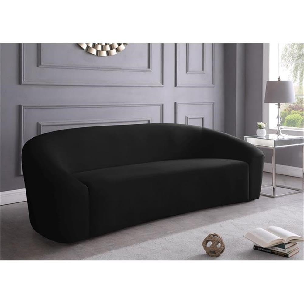 Meridian Furniture 610Black-S Riley Collection Modern | Contemporary Velvet Upholstered Sofa with Rounded Contemporary Design, Black, 91" W x 35.5" D x 29.5" H