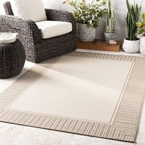 livabliss hampshire solid border outdoor area rug, 7'3" round, brown