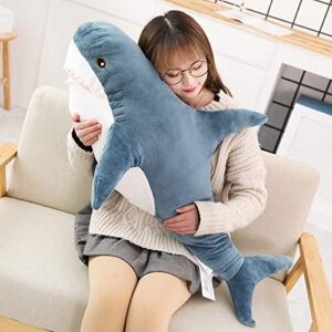 XIAOHONG 39 inch Giant Shark Stuffed Animal,Soft Shark Cushion Pillow Shark Plush Pillows,Chubby Stuffed Shark Toy Kid's Room Décor,Perfect Stress Relief for Women