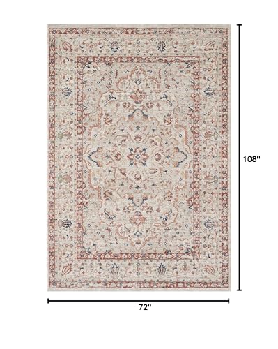 Abani Rugs Vintage 6' x 9' Diamond Medallion Area Rug - Babylon Collection Beige & Red Traditional Style Turkish Accent Rug