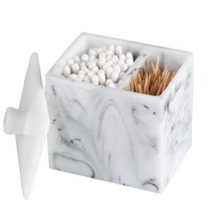 sellonwanelo marble qtip and cotton ball swab holder container dispenser organizer makeup pads canister bathroom accessories white