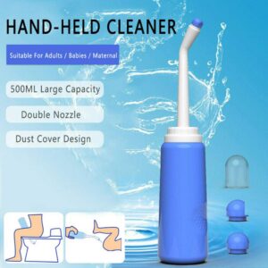 Portable Handheld Washing Sprayer Pregnant Bidet Shower Long Nozzle Accurate Baby Large Capacity Toilet Travel Personal Home Cleaner (Personal Bidet Sprayer - White Blue , 7.5*33 cm )