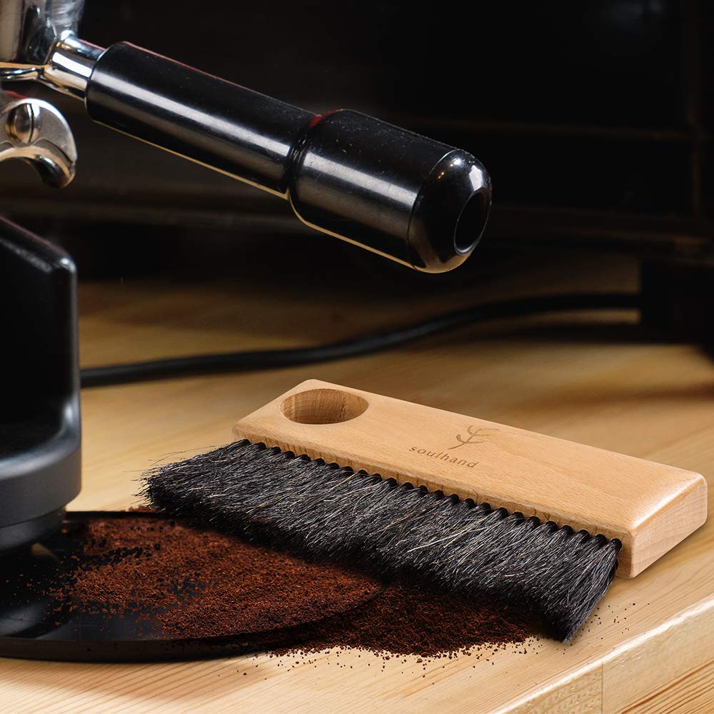 Soulhand Coffee Cleaning Brush Coffee Bar Brush Espresso Grinder Brush Tools Characteristic Hole Design Natural Boar Bristles Wooden Handle Cleaning Tools for Barista Home Kitchen