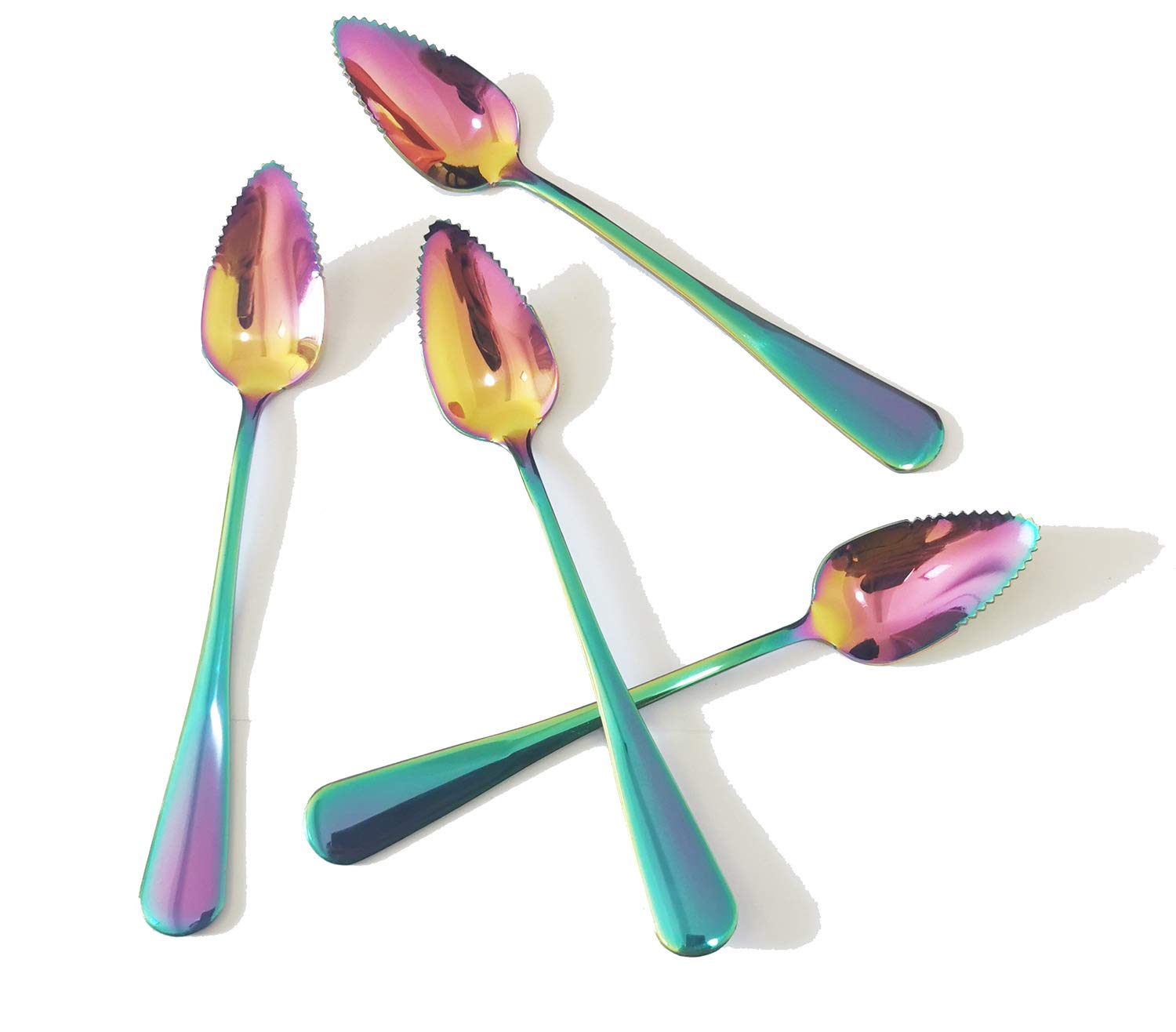 Choary 4 piece colorful Grapefruit Spoons 6.5 inch Metal Stainless Steel Grapefruit Spoons stainless steel spoon for dessert fruit and salad