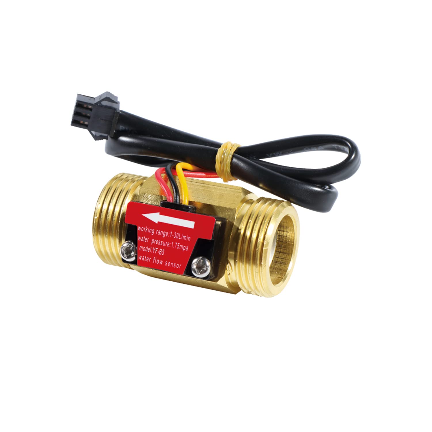 GREDIA G3/4" Male Thread Brass Water Flow Sensor Switch Hall Effect Liquid Flowmeter Fluidmeter Counter BSP 1-30L/Min（50mm in Total Length）