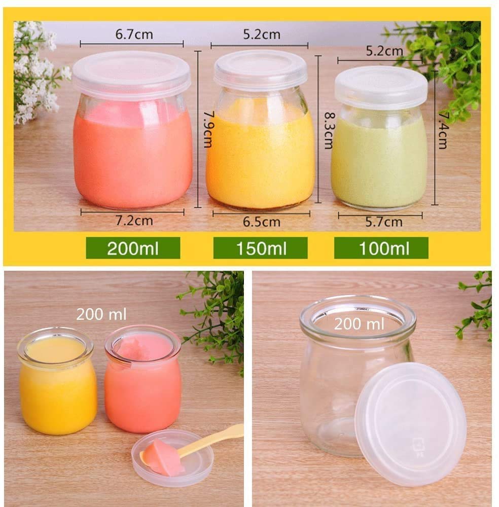 Dailydanny 6 Pcs Yogurt Pudding Jars Bottles With Plastic Lids Ideal for Jam, Honey, Wedding Favors, Shower Favors, Baby Foods (7 oz (200ml))