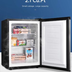 COOLLIFE Mini Freezer Only Countertop- Compact Reversible Single Door Table Top Mini Freezer - Free Standing portable small upright freezer Machine for Office(2.1 Cubic Feet, Silver)