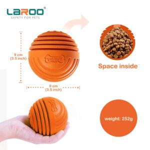 LaRoo Dog Feeder Puzzle Toy Ball, Natural Rubber Dog Chew Toy Snack Dispenser, Bite Resistant Interactive Dog Toy Treat Dispensing Aggressive Chewers for Small Medium Large Dog (9cm Ball Orange)