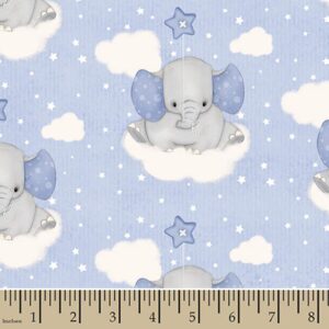 flannel comfy cutest baby elephant cloud blue fabric ae nathan sold by the yard l