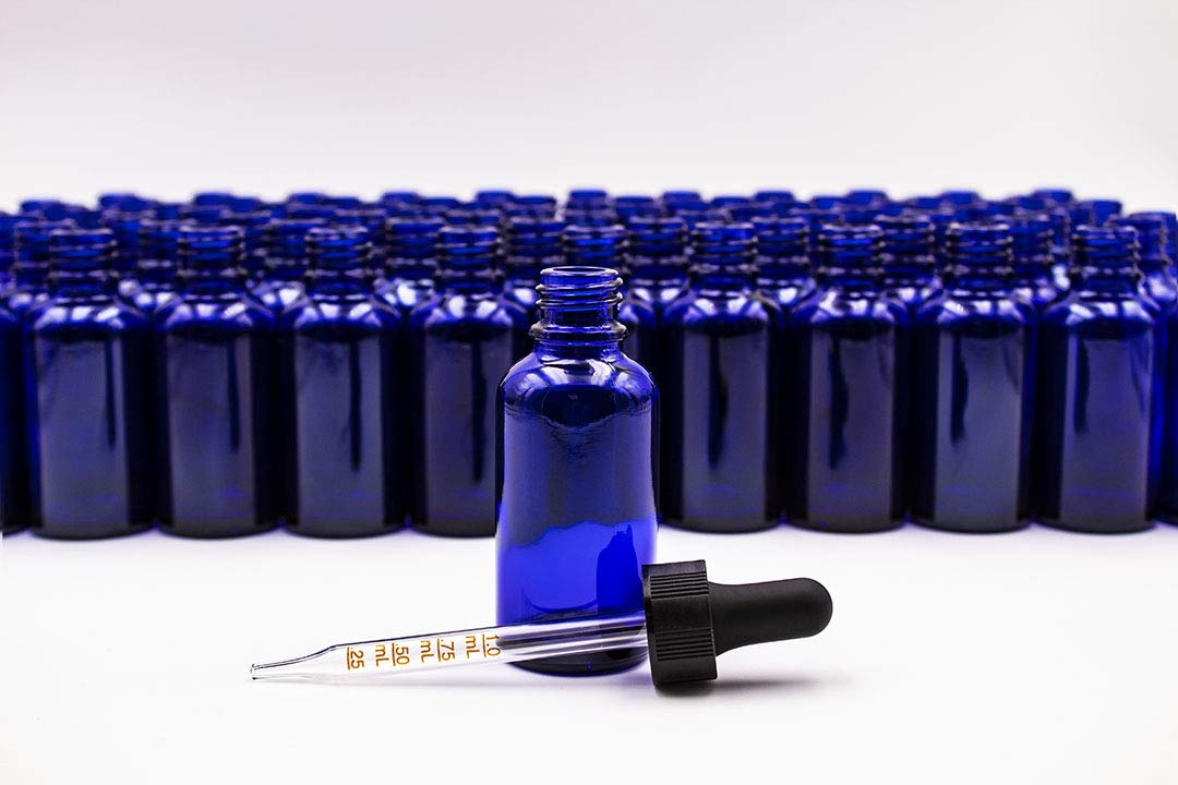 1 oz (30ml) Cobalt Blue Dropper Bottles with Graduated Dropper Assemblies- Pack of 120