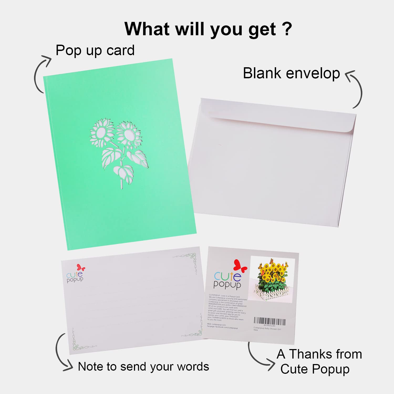 CUTE POPUP - Happy Birthday Pop Up Card with Beauty of Sunflower Design, Pop Up Cards Thinking Of You, Get Well Soon Card, Wonderful Sunflower Card for Mom, Grandparents, Daughter on any Occasion