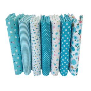 quilting fabric gece 7pcs 20x20 inches (50cmx50cm) 7 patterns aqua blue cotton fabric squares quilting sewing floral flowers love heart stripe dots precut fabric square sheets for craft patchwork