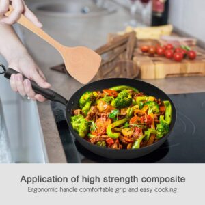 KYTD Carbon Steel Wok Pan, 12.5 inch Nonstick Stir Fry Wok with Glass Lid, Flat Bottom Cookware Chinese Wok for Induction, Gas, Halogen All Stoves