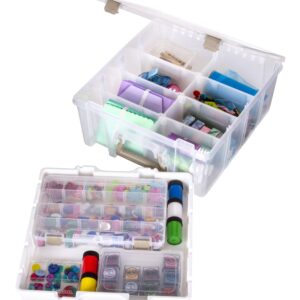 ArtBin 6899AZ Super Satchel Double Deep with Lift-Out Tray Storage Container, Portable Arts & Crafts Organizer with Removable Dividers, Clear