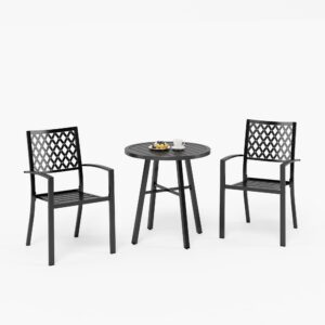 MFSTUDIO 3-Piece Patio Bistro Sets Outdoor Matel Furniture Set with 1 x Table and 2 x Chair for Garden Backyard,Black