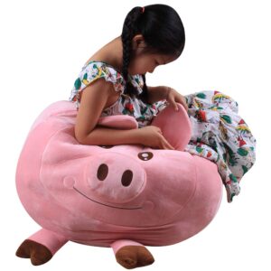 amropi Pig Stuffed Animal Toy Storage,Large Size Storage Bean Bag 24x24 Inch Velvet Extra Soft Stuffie Organization, Pink