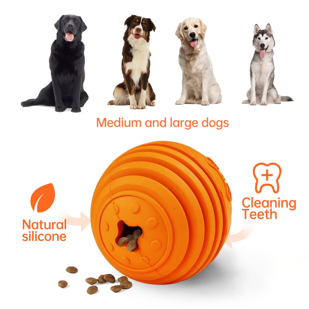 LaRoo Dog Feeder Puzzle Toy Ball, Natural Rubber Dog Chew Toy Snack Dispenser, Bite Resistant Interactive Dog Toy Treat Dispensing Aggressive Chewers for Small Medium Large Dog (9cm Ball Orange)