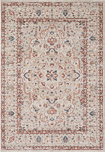 Abani Rugs Vintage 6' x 9' Diamond Medallion Area Rug - Babylon Collection Beige & Red Traditional Style Turkish Accent Rug