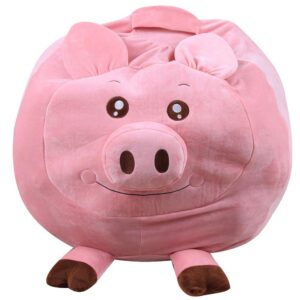 amropi pig stuffed animal toy storage,large size storage bean bag 24x24 inch velvet extra soft stuffie organization, pink