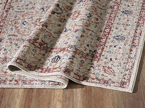 Abani Rugs Vintage 6' x 9' Diamond Medallion Area Rug - Babylon Collection Beige & Red Traditional Style Turkish Accent Rug