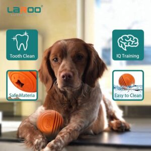 LaRoo Dog Feeder Puzzle Toy Ball, Natural Rubber Dog Chew Toy Snack Dispenser, Bite Resistant Interactive Dog Toy Treat Dispensing Aggressive Chewers for Small Medium Large Dog (9cm Ball Orange)