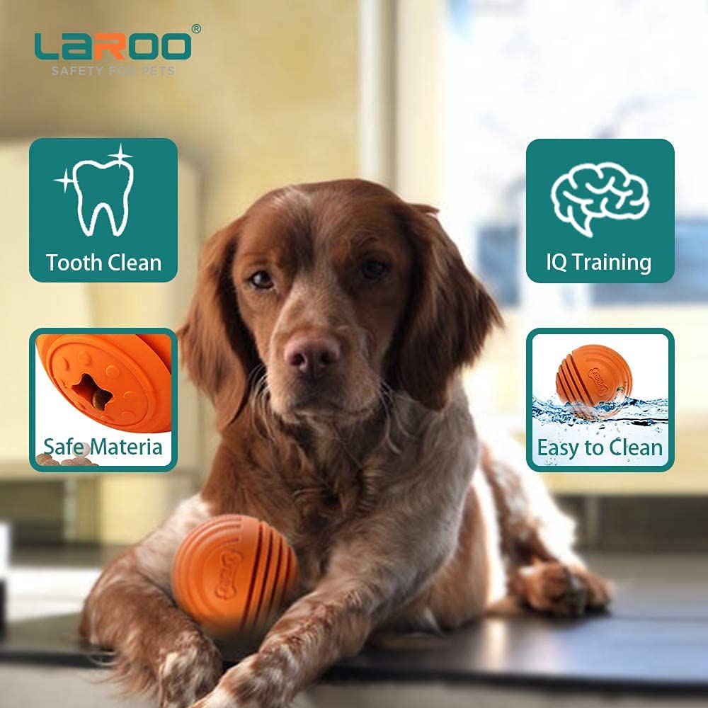 LaRoo Dog Feeder Puzzle Toy Ball, Natural Rubber Dog Chew Toy Snack Dispenser, Bite Resistant Interactive Dog Toy Treat Dispensing Aggressive Chewers for Small Medium Large Dog (9cm Ball Orange)