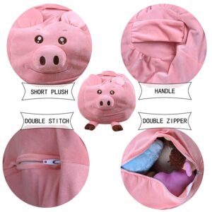 amropi Pig Stuffed Animal Toy Storage,Large Size Storage Bean Bag 24x24 Inch Velvet Extra Soft Stuffie Organization, Pink