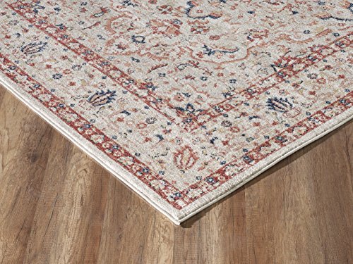 Abani Rugs Vintage 6' x 9' Diamond Medallion Area Rug - Babylon Collection Beige & Red Traditional Style Turkish Accent Rug