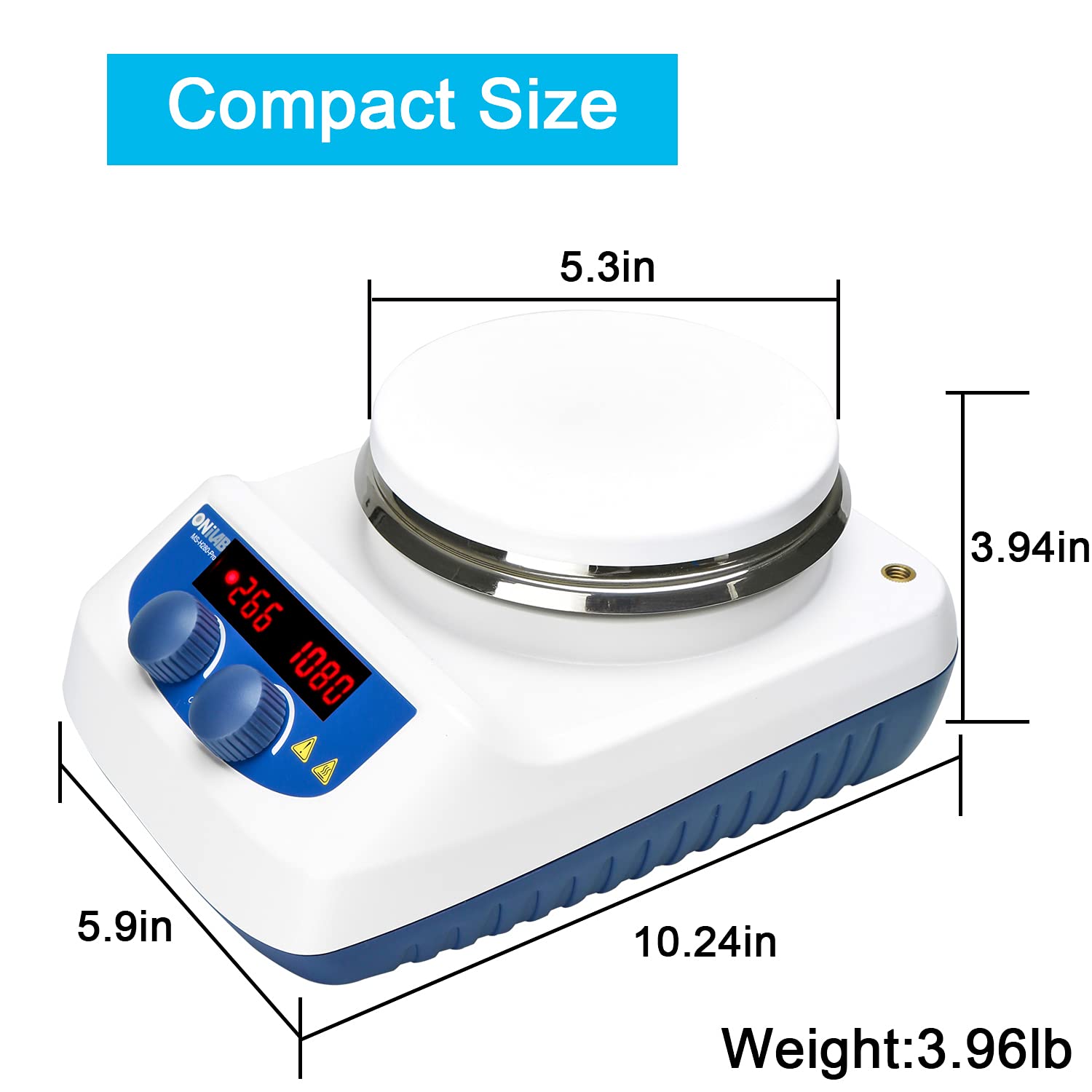 ONiLAB 280℃ 5 inch LED Digital Hotplate Magnetic Stirrer with Ceramic Coated Stainless Steel Work Plate, 200-1500rpm,110V,Temp Probe Sensor & Support Stand & Stirring Bar Included…